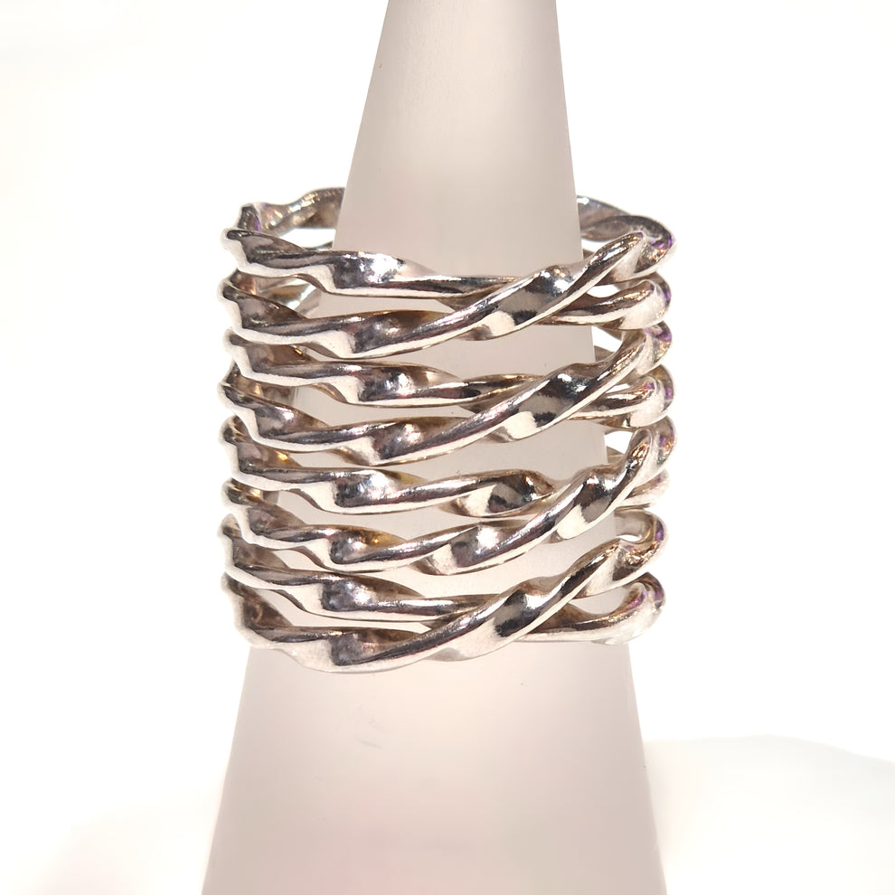 Multi Curved Flat Tubes Ring – For the Love of Silver